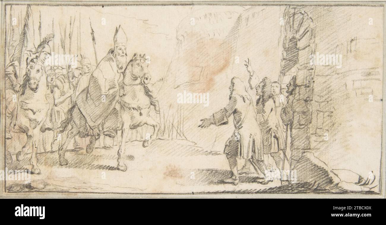 Illustration for a Book: Reception of a Bishop Leading an Army at a ...