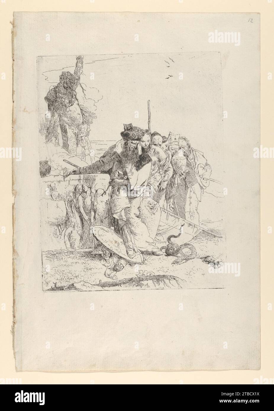 Six people watching a snake, from the Scherzi 1976 by Giovanni Battista ...