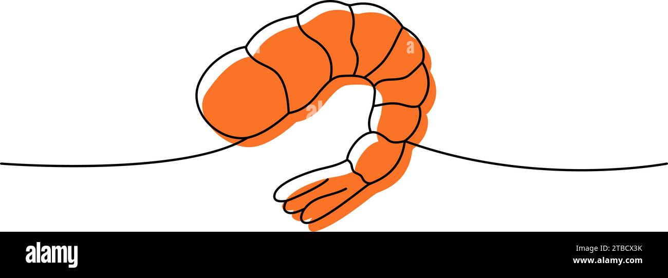 Fresh shrimp one line colored continuous drawing. Japanese cuisine ...
