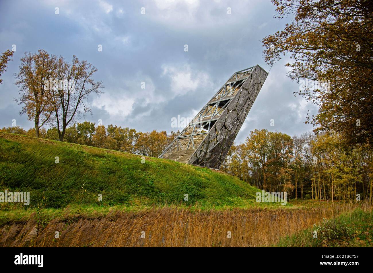 Halsteren, The Netherlands, November 19, 2023: wooden observation tower ...