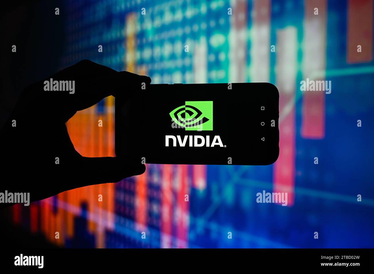 In this photo illustration a Nvidia logo is displayed on a smartphone ...