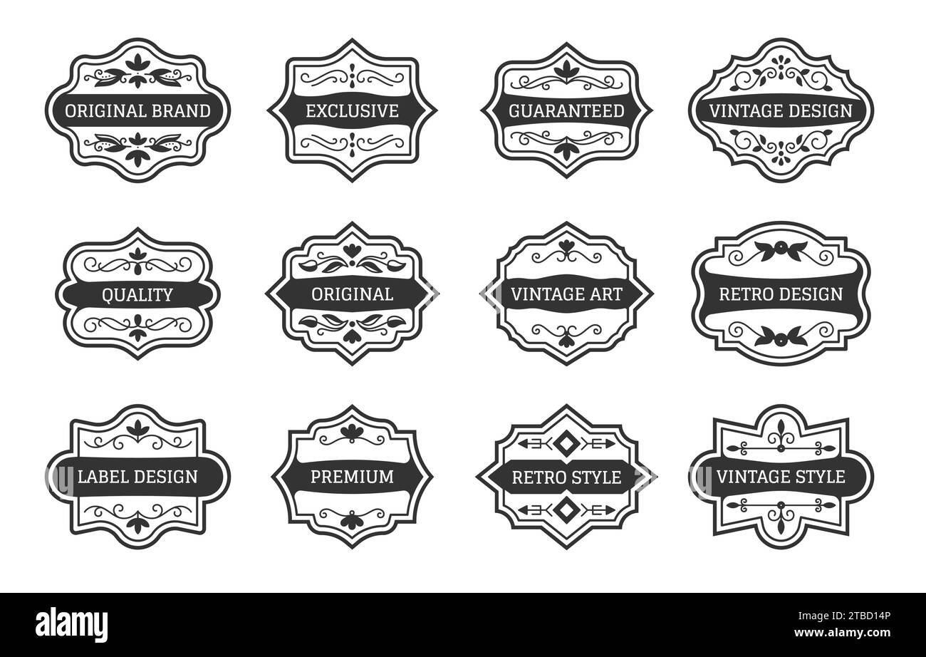 Vintage label stamp stencil. Abstract retro filigree ornate empty copy ...