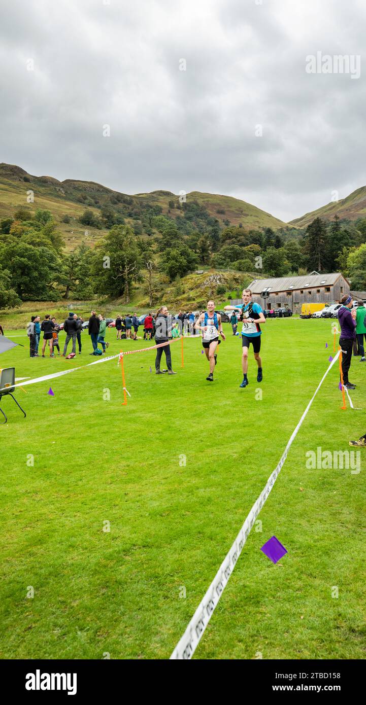 Runners finishing the Patterdale Fell Race, Lake District, Cumbria ...