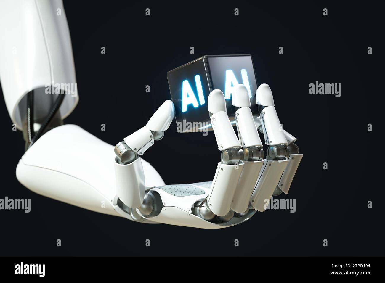Advanced AI Concept: Robotic Arm Holding Shining 'AI' Symbol Stock ...