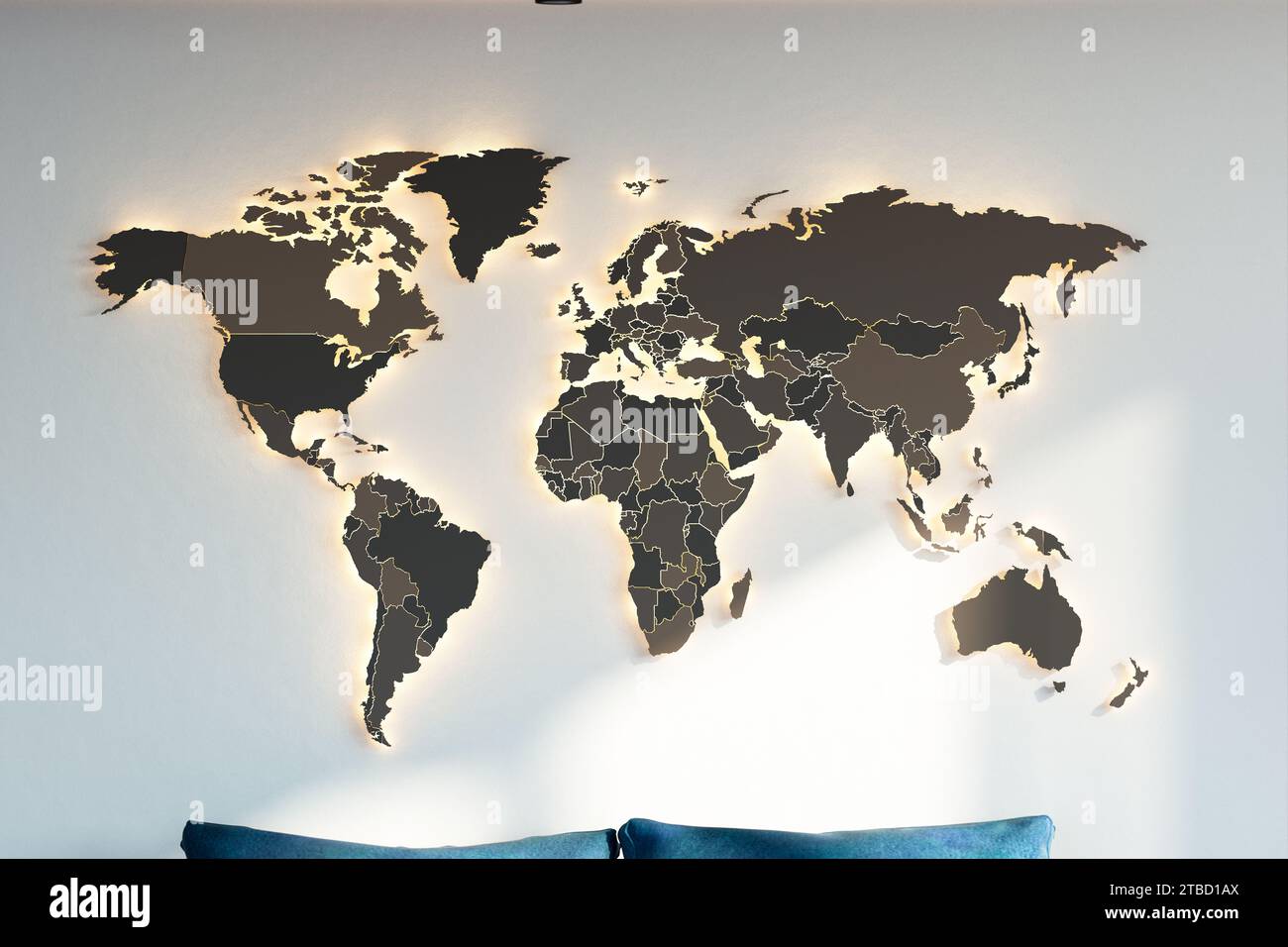 Elegant 3D Metallic World Map for Modern Home and Office Wall Decor ...