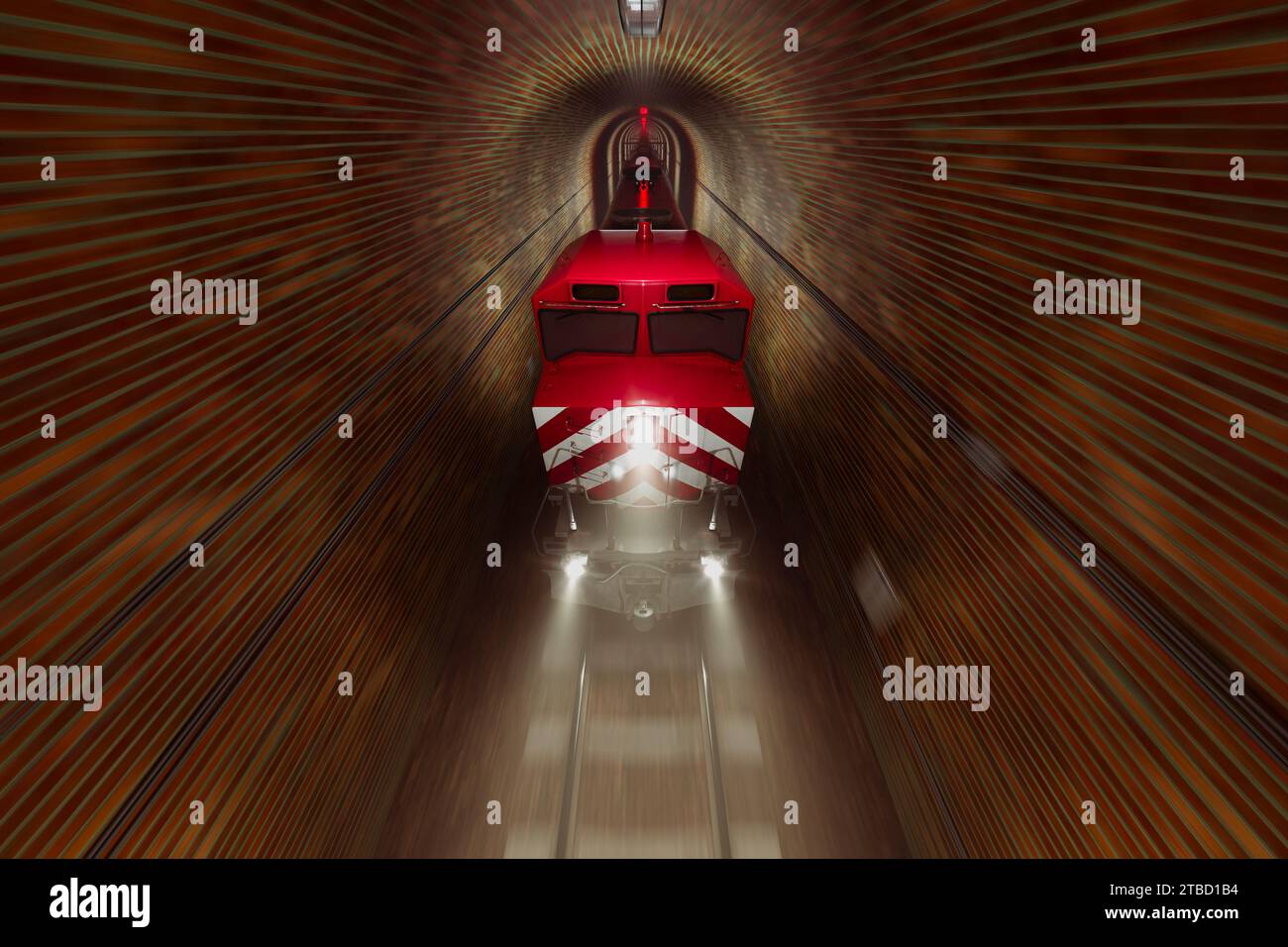 Velocity Embodied: Streamlined Red High-Speed Train in Blurred Tunnel ...