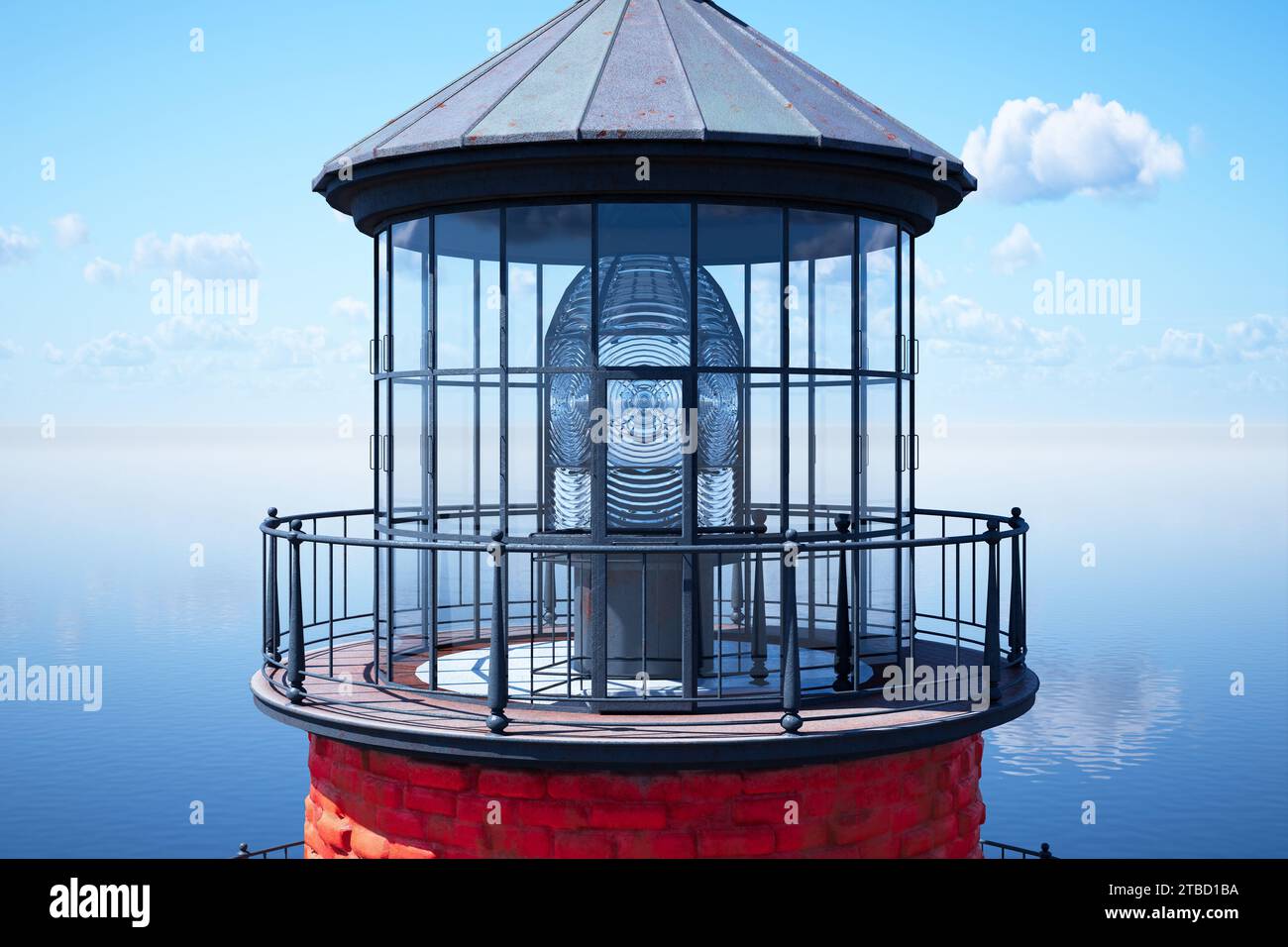 Majestic Red-Bricked Lighthouse Beacon Towering Over Peaceful Sea Stock ...