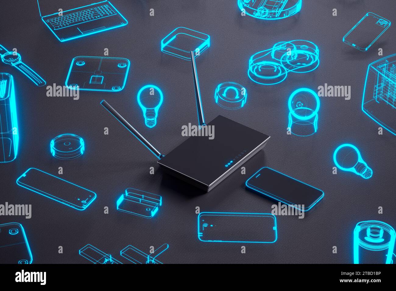 Advanced Network Communication Hub with Interconnected Devices Stock ...