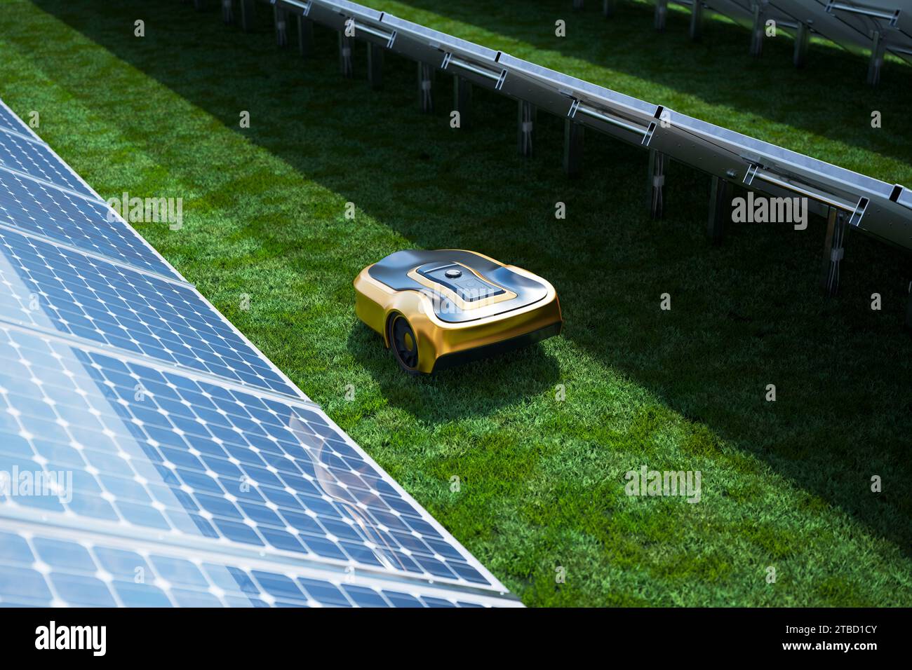 Smart Robotic Lawnmower Working Efficiently Next to Solar Panels Stock ...