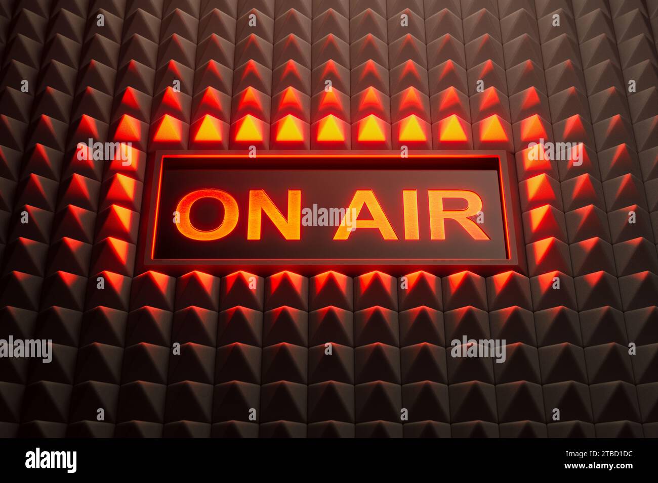 Bright 'On Air' Neon Sign Illuminating Textured Studio Wall Space Stock ...