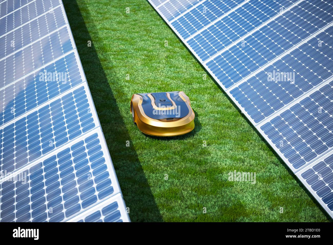 Autonomous Robotic Lawn Mower Amidst Residential Solar Panel Array ...