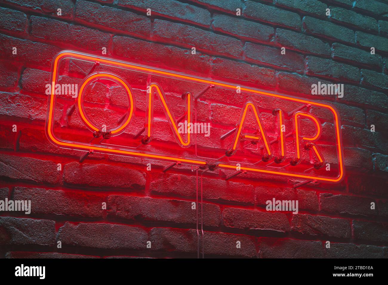 Vibrant On Air Neon Sign Illuminating a Dark Brick Wall Background ...