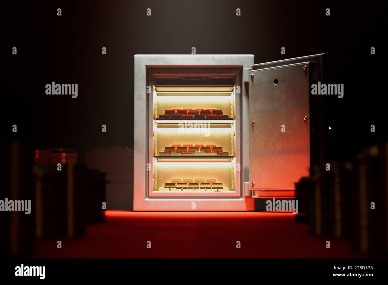 Secure Vault Revealing Stacked Shiny Gold Bars in Dramatic Lighting ...