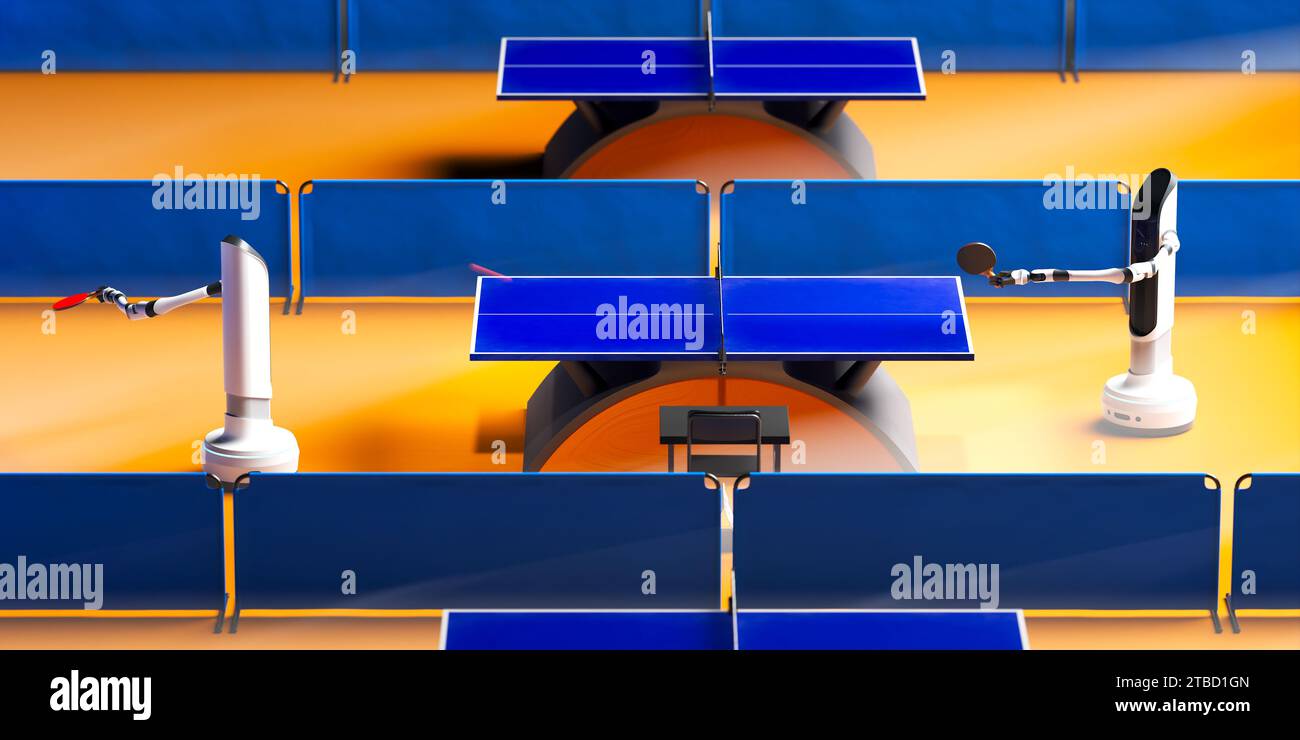 Advanced Robotic Arms Engage in High-Tech Ping Pong Match on Luminous ...