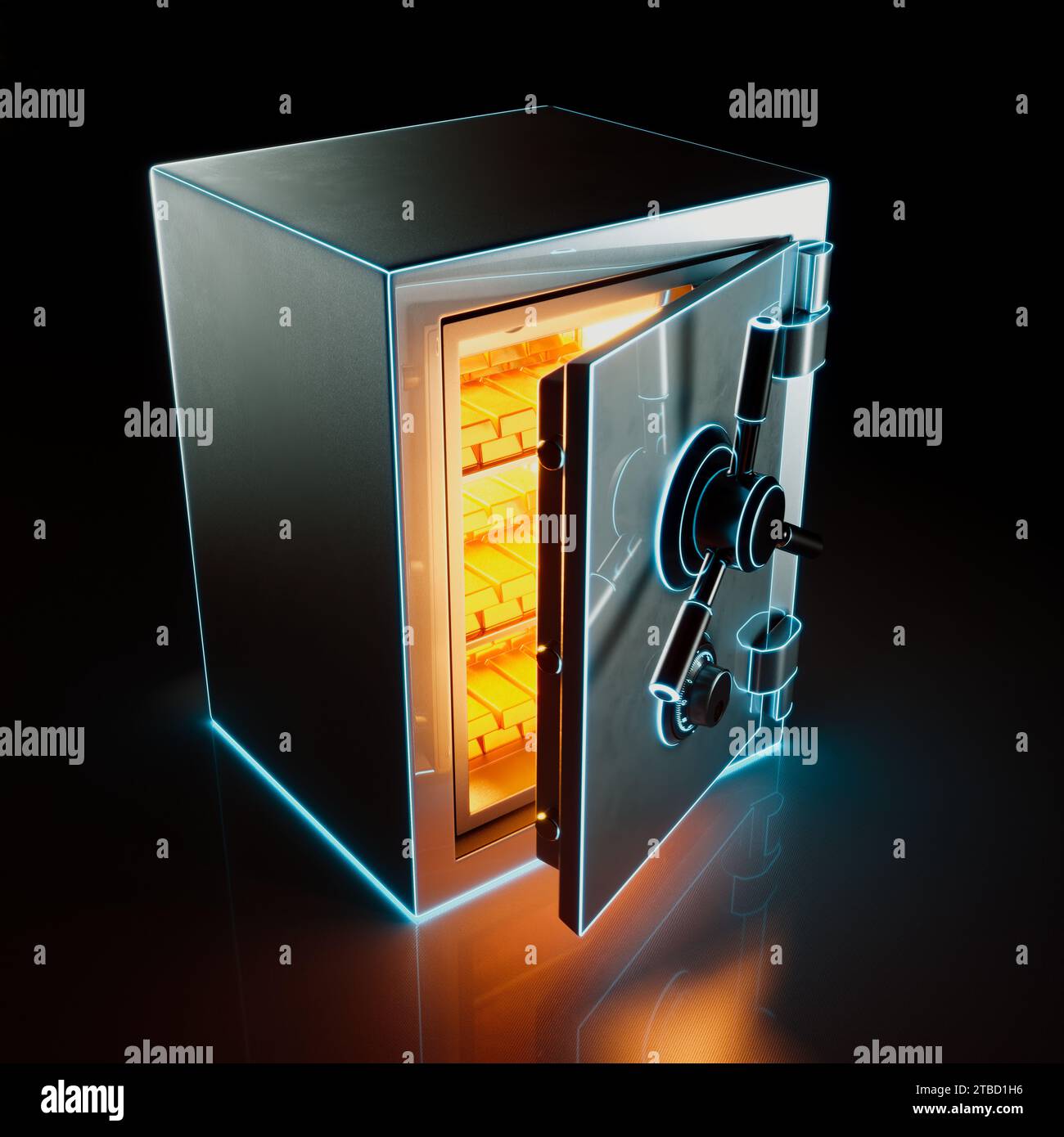 Glowing Open Bank Vault in Shadowy Room - Symbol of Wealth and Security ...