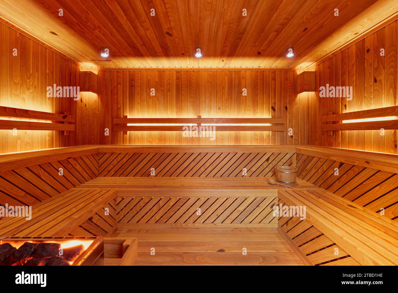 Luxurious Sauna Retreat with Modern Wooden Design and Warm Ambient ...