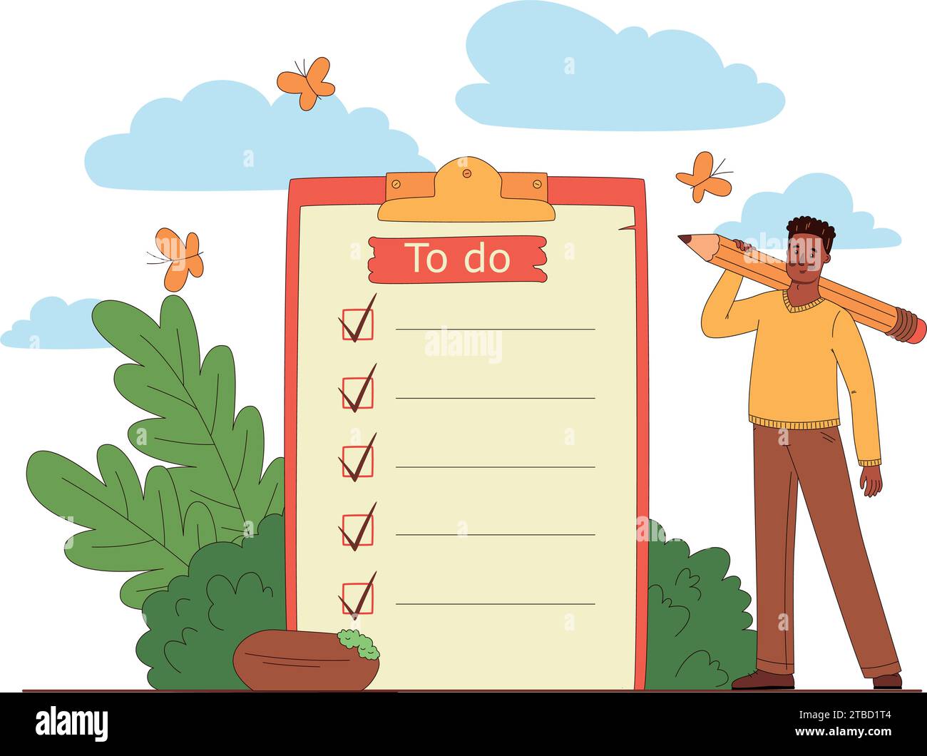to do list, time management. Man is standing near large to do list with ...