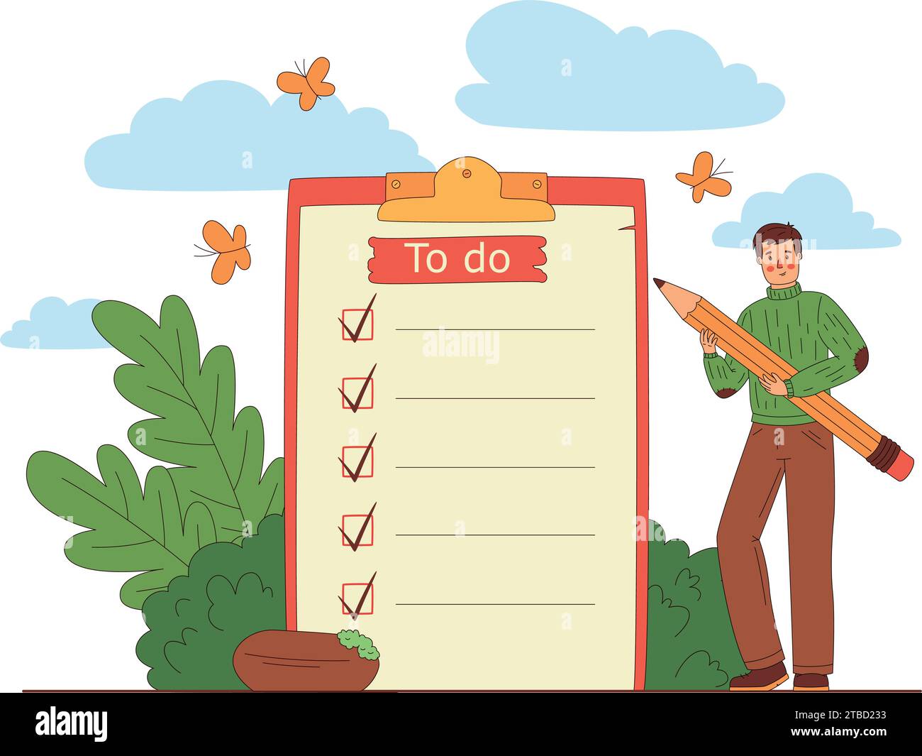 Tablet with a checklist to-do list with man with pencil Stock Vector ...