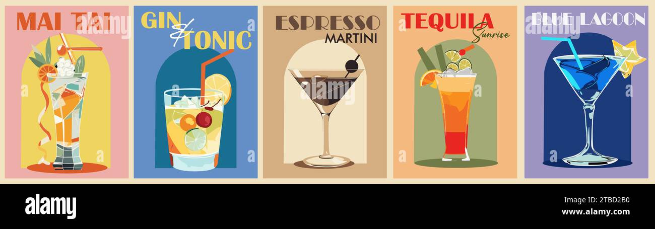 Cocktail posters set, Trendy kitchen wall art Stock Vector Image & Art ...