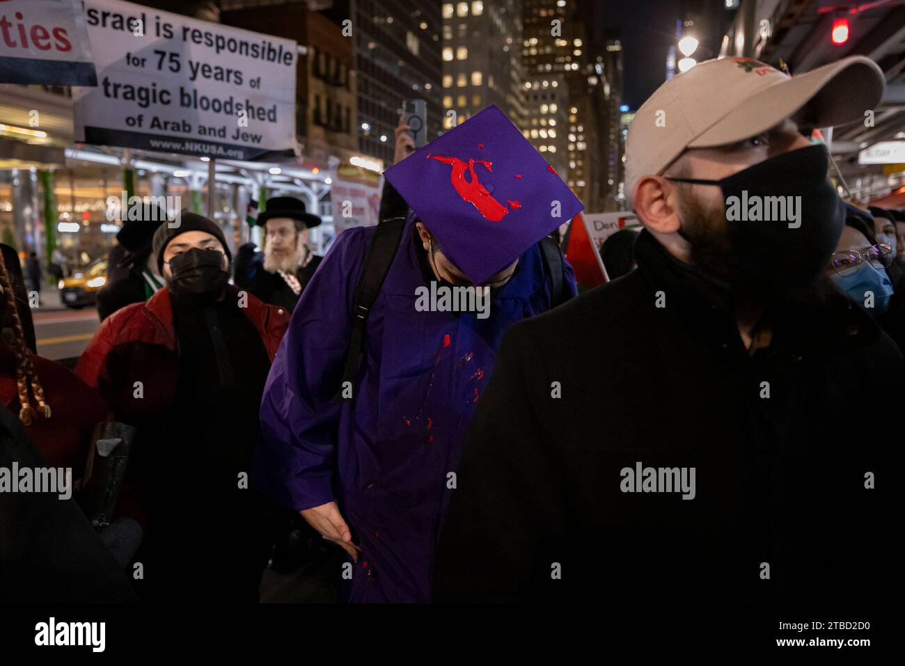 NEW YORK, NEW YORK - DECEMBER 5: A pro-Palestine supporter with fake ...
