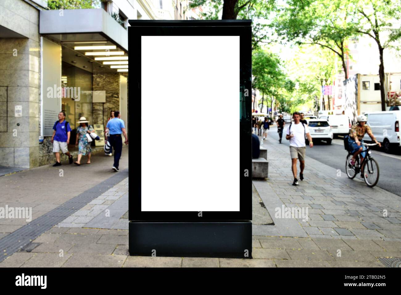blank white poster billboard on busy street. ad space. digital outdoor ...
