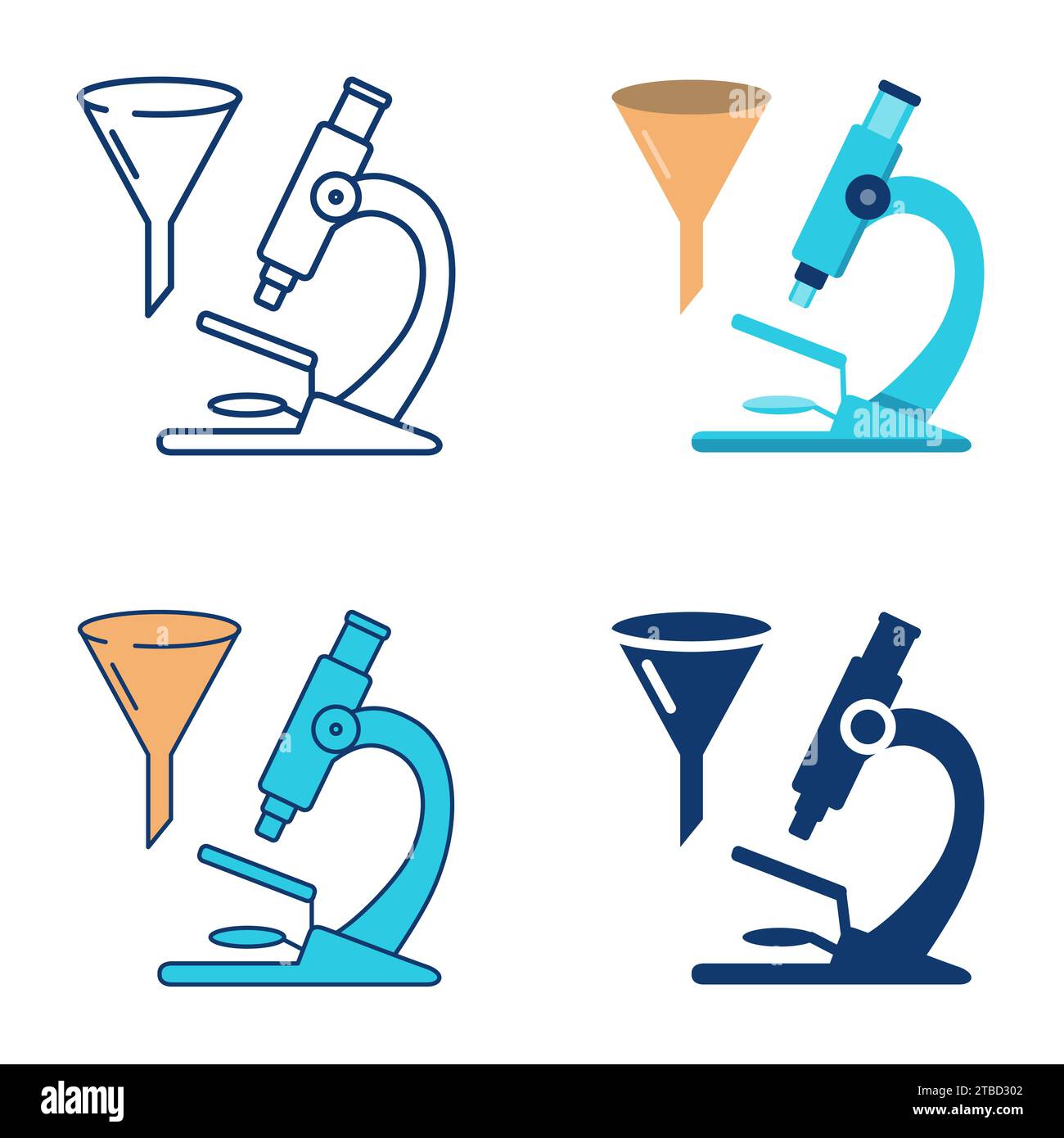 Microscope and funnel icon set. Acceptance sampling, inspection of ...