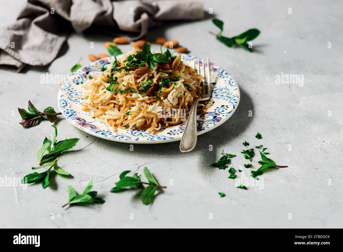 FRIED RICE WITH VERMICELLE.traditional arabic dish.selective focus ...