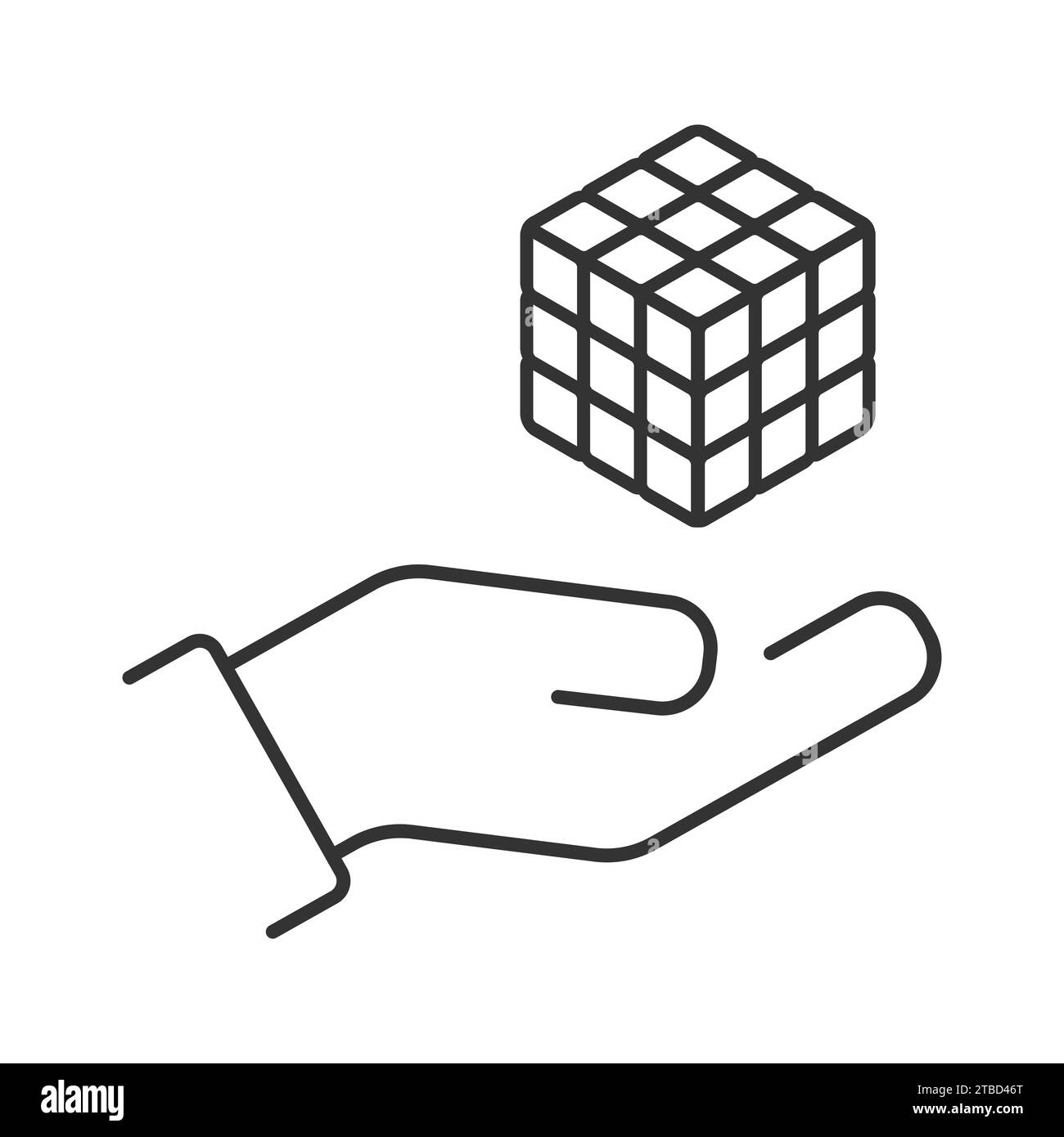 Cube puzzle in hand. 3d combination puzzle, linear dwsign. Vector illustration Stock Vector ...