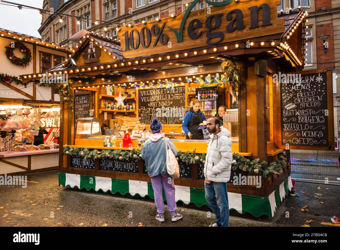 Christmas Market Food Hut, Sheffield, Yorkshire, UK Stock Photo - Alamy