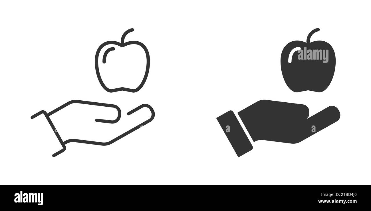 Apple in hand icon. Hand holding an apple. Fruit icon. Vector ...