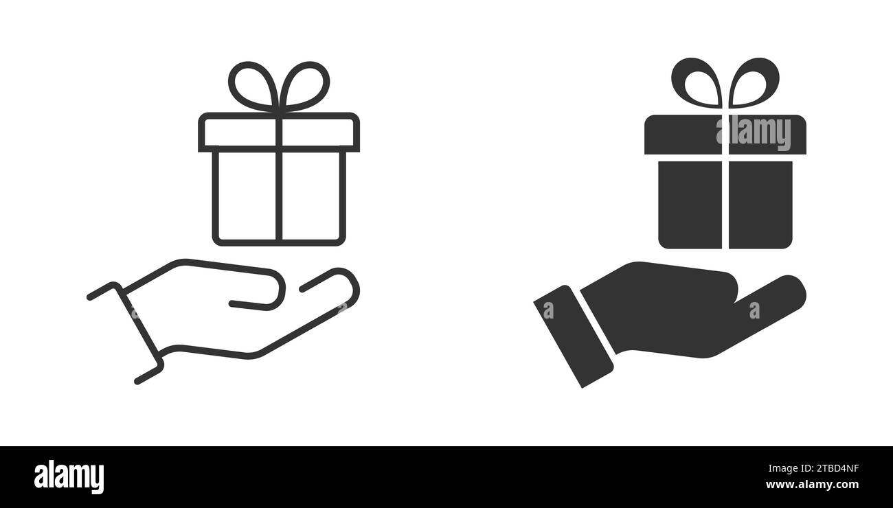 Hand and gift icon. Gift box on a palm. Vector illustration Stock ...