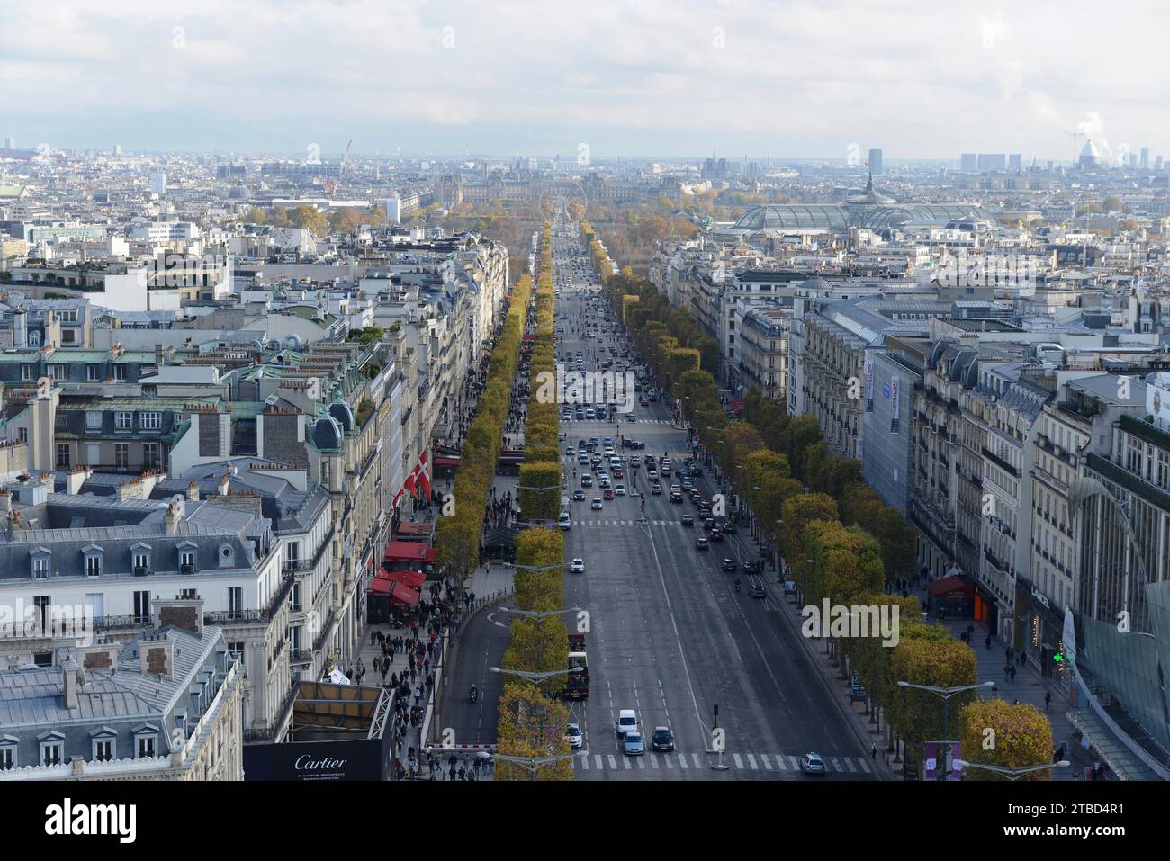 Panorama, view, from the Arc de Triomphe, Avenue des Champs Elysee, Paris, France Stock Photo ...
