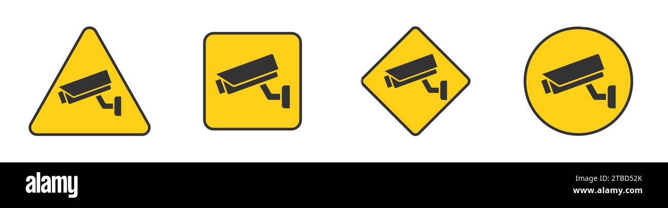 Video surveillance sign set. Warning stickers for security alarm. CCTV ...