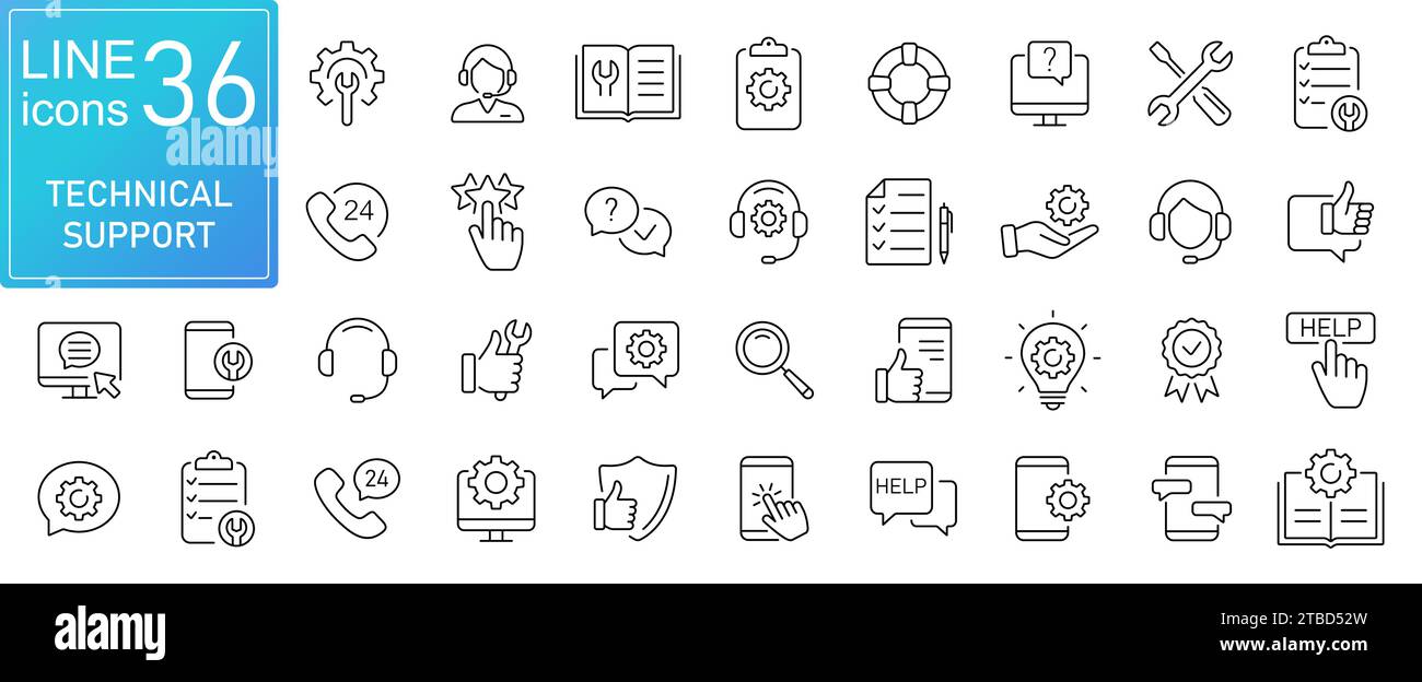 Technical Support Line Icons Set Modern Outline Elements Graphic Design Concepts Simple