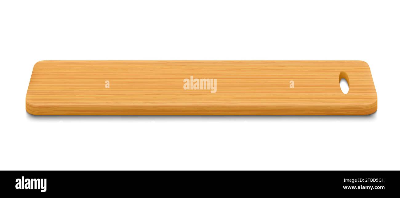 New rectangular wooden cutting board, side view, isolated on white ...