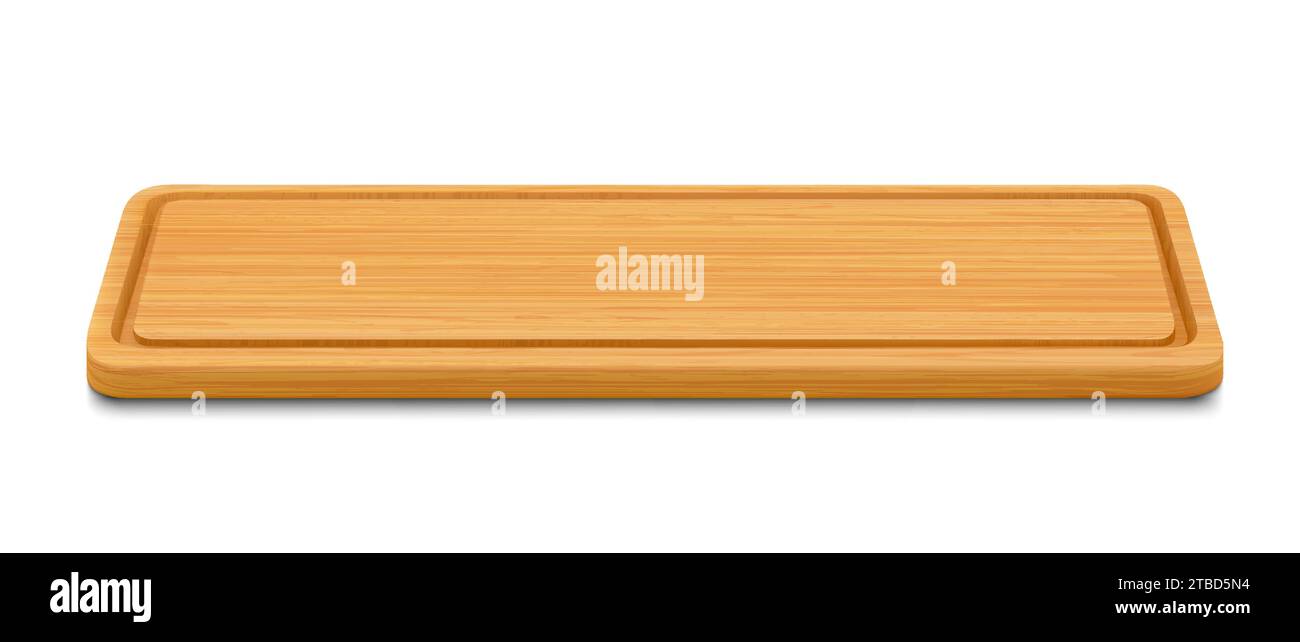 New rectangular wooden cutting board, side view, isolated on white ...