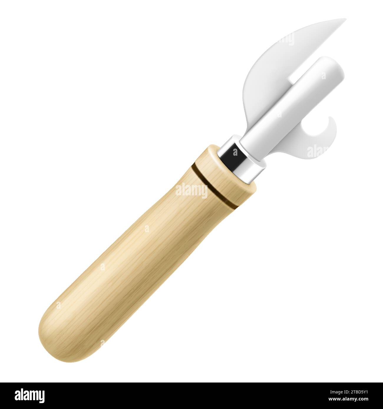Vintage can opener with the wooden handle isolated on a white ...