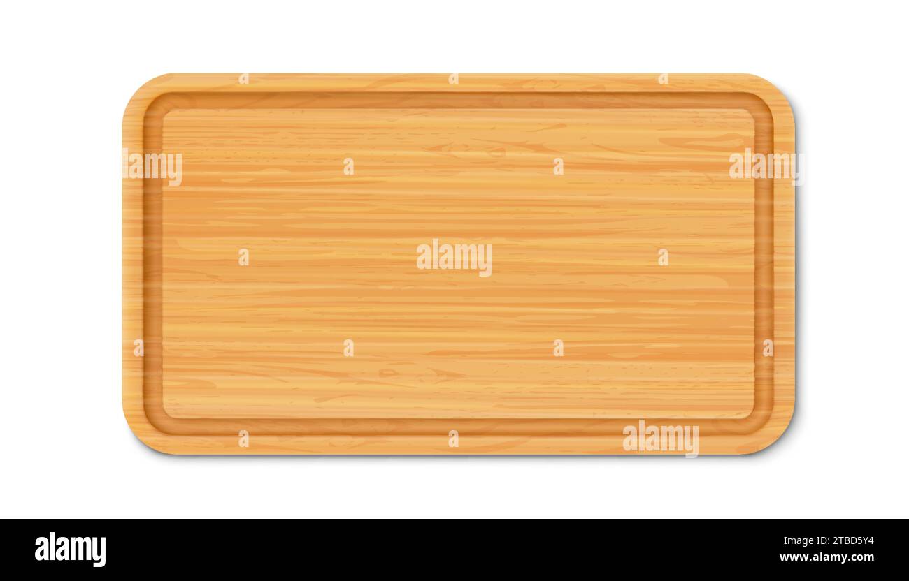 New rectangular wooden cutting board, top view, isolated on white ...