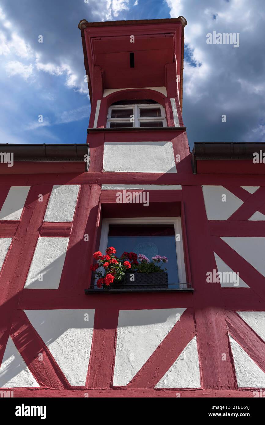 Historic lift bay window on a residential building, Schnaittach, Middle ...
