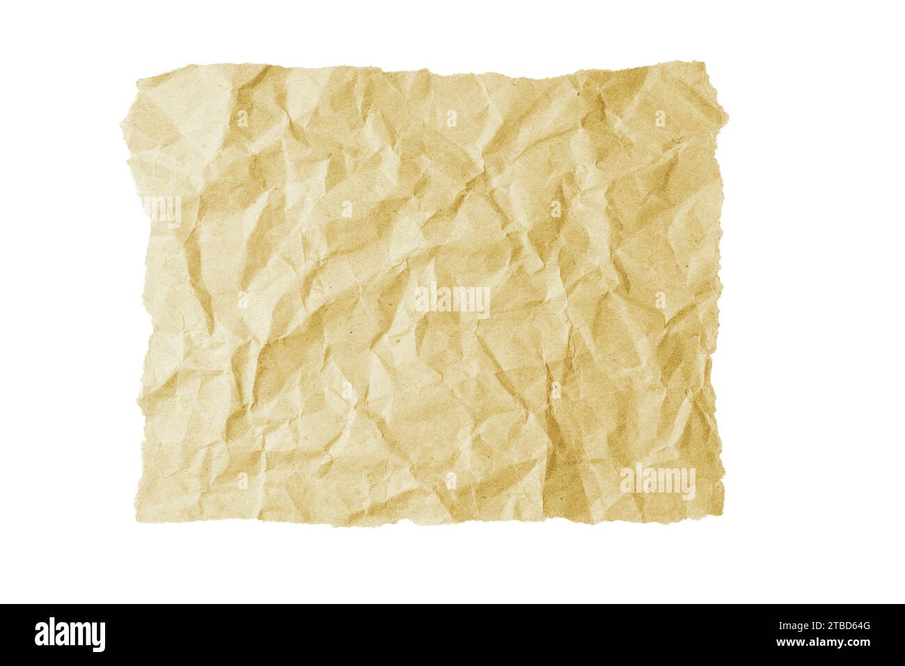 Yellow crumpled rectangle sheet of paper with torn edge isolated on ...