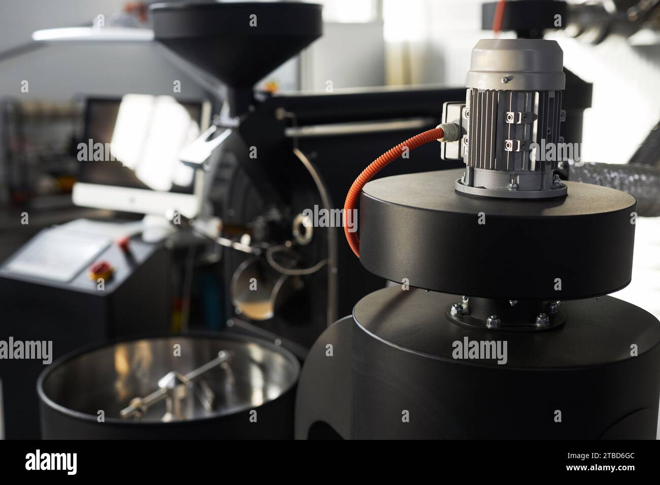 Close up background image of coffee bean roaster machine and equipment ...