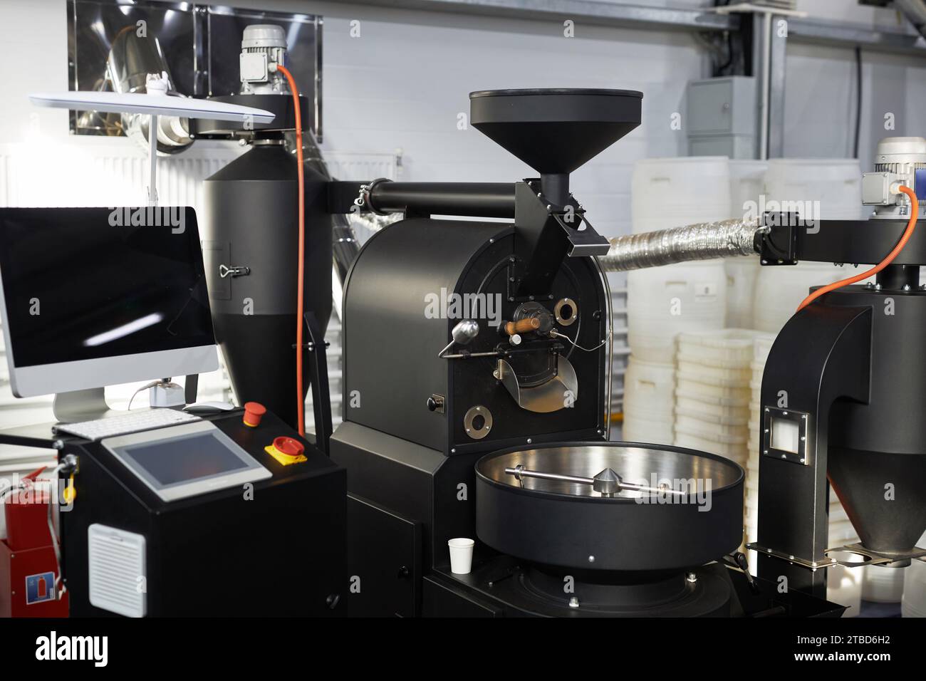 Background image of machine equipment set in coffee roastery, copy ...