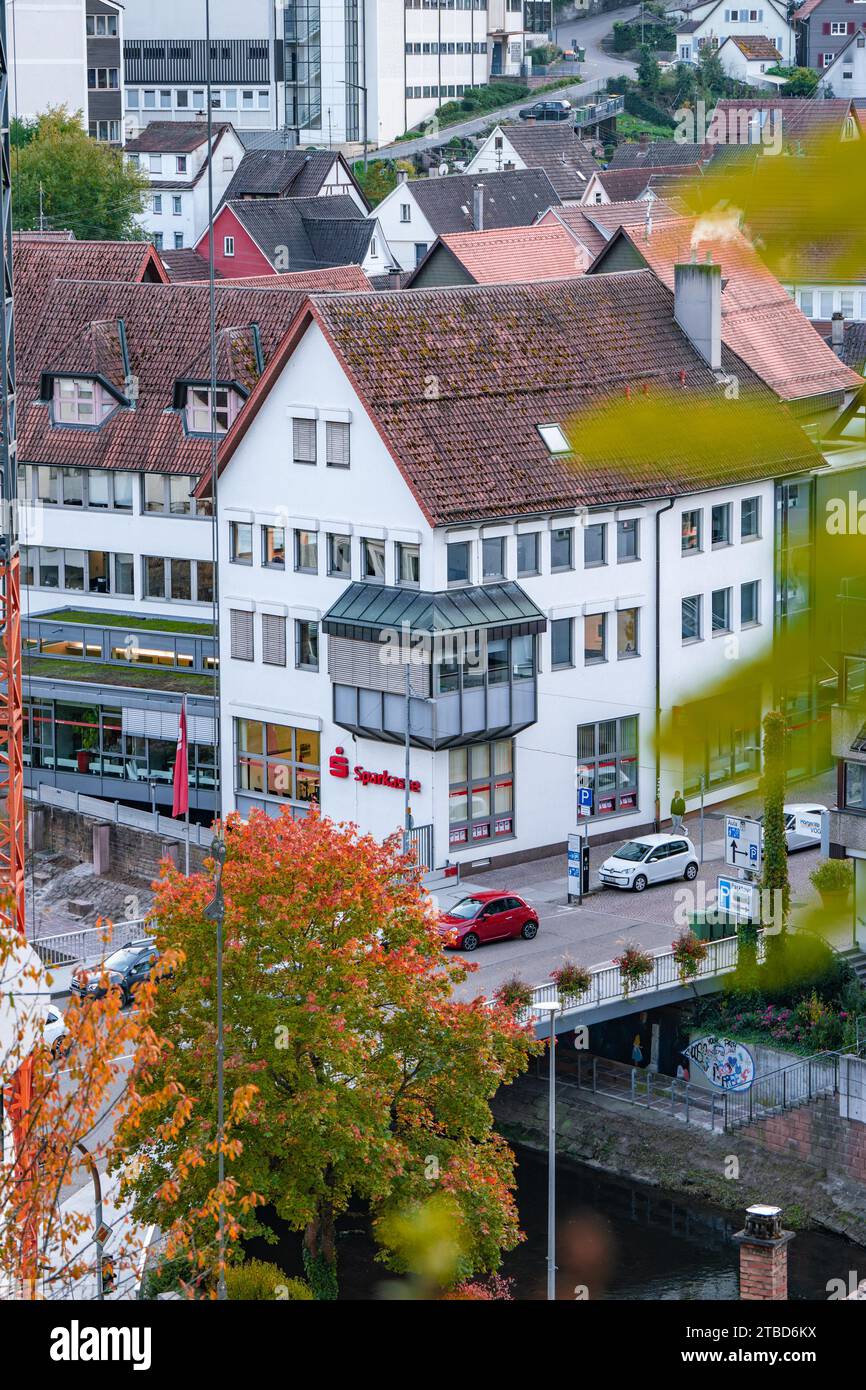 Savings bank building in small town, Calw, Black Forest, Germany Stock ...