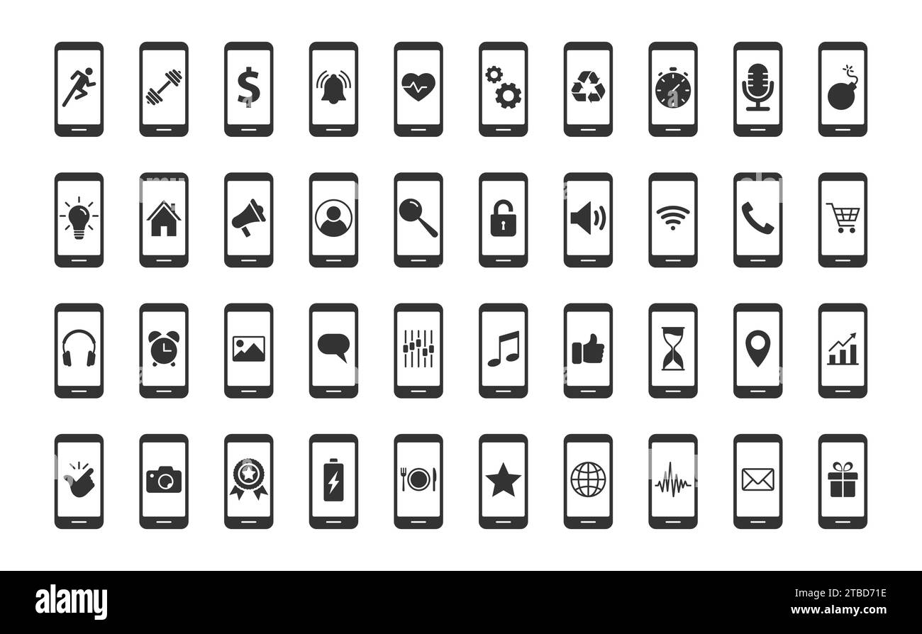 Smartphone icons set. Mobile applications. collection. Vector illustration Stock Vector Image ...