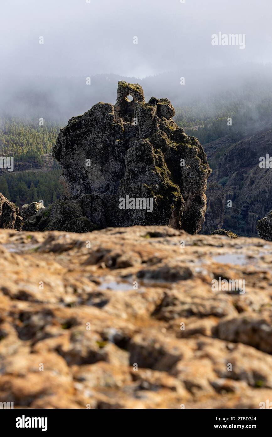 Roque el Fraile, priest rock, with erosion hole, geology, near Roque ...