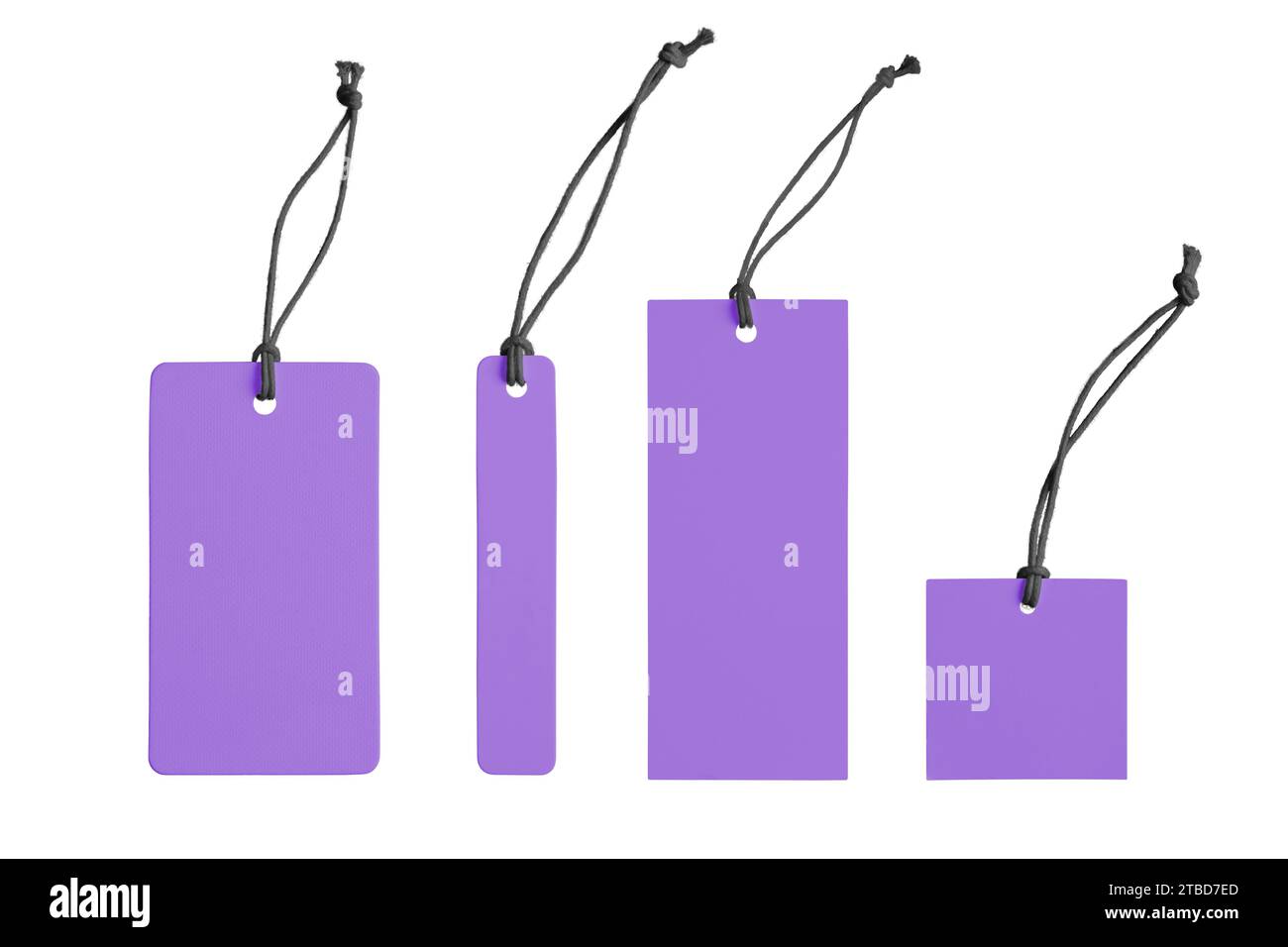 Various shape of blank purple paper label or cloth tag set isolated on ...