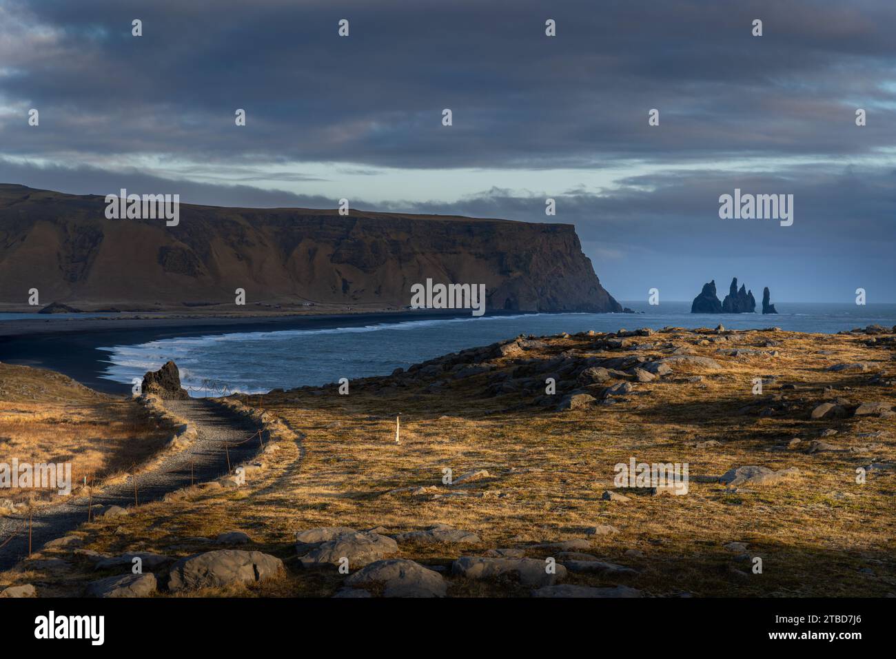 view of the Icelandic coast with path leading to Vik beach Stock Photo ...