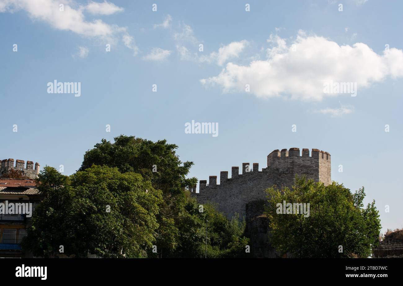 The ancient city walls of Constantinople in Istanbul, Turkey Stock ...