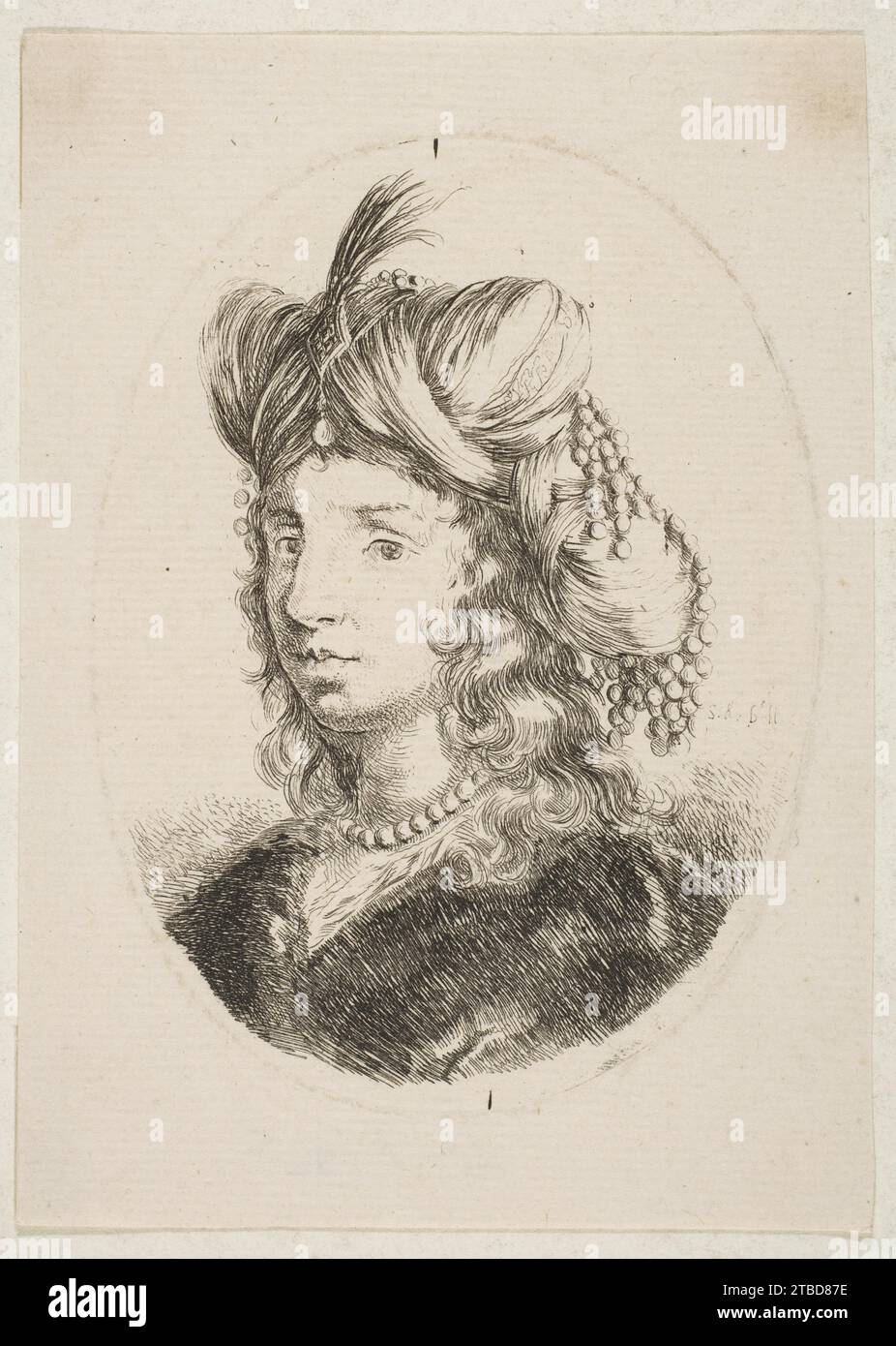 Sultana wearing a pearl necklace and a turban, from 'Several heads in ...