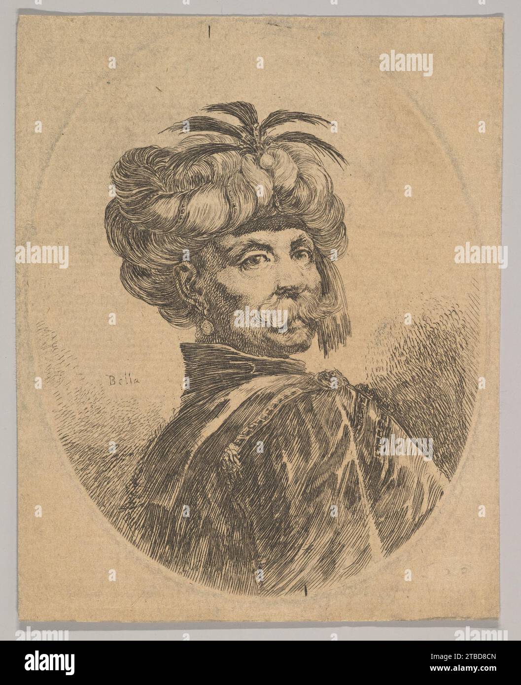 A Turkish man with a moustache, wearing a turban decorated with five ...